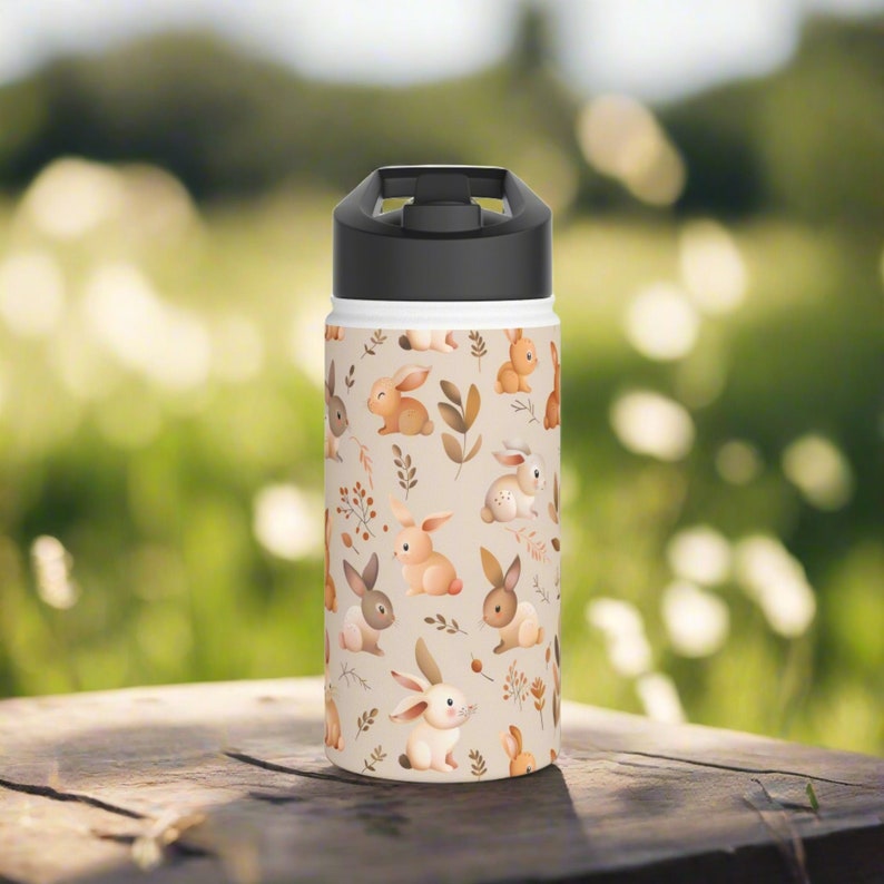 Insulated Water Bottle, 12oz, Cute Bunny Rabbits Double Walled ...