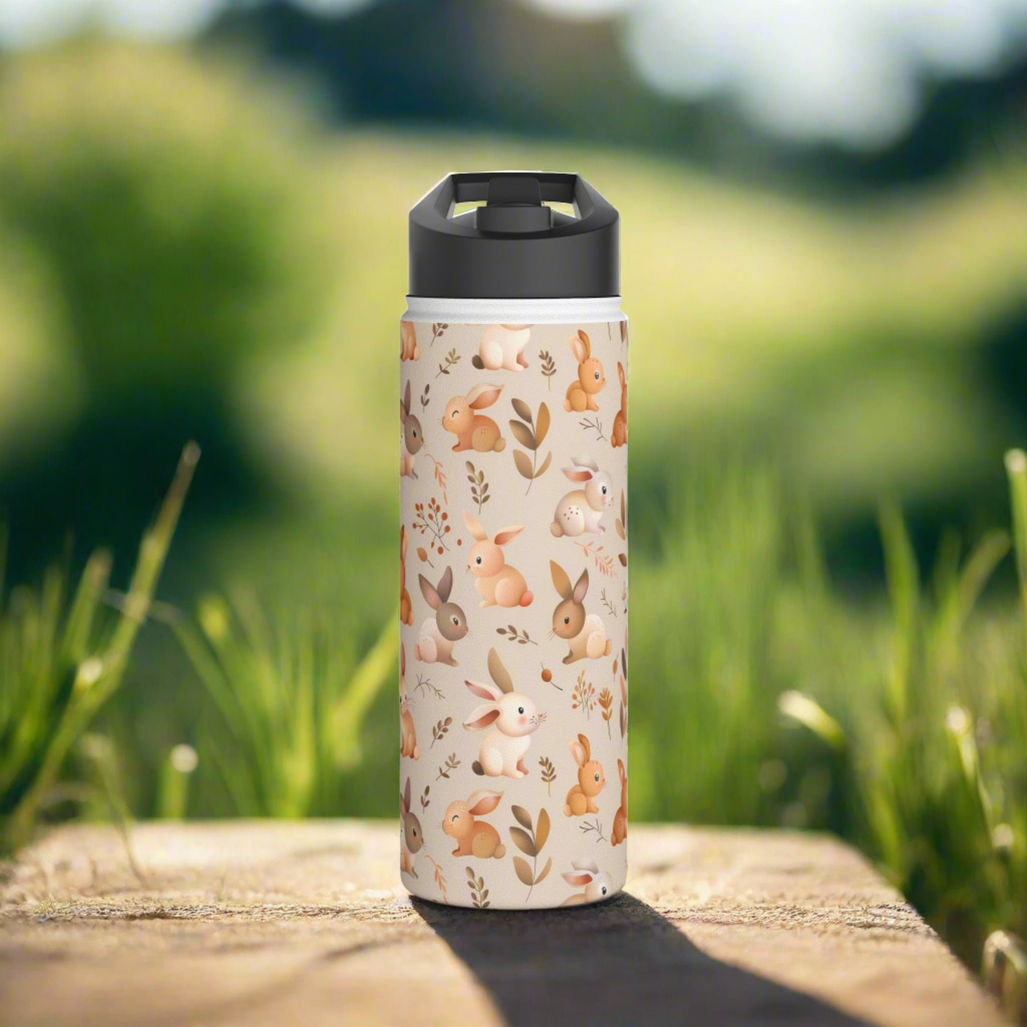 Insulated Water Bottle Thermos, 18oz, Cute Bunny Rabbits Double Walled ...