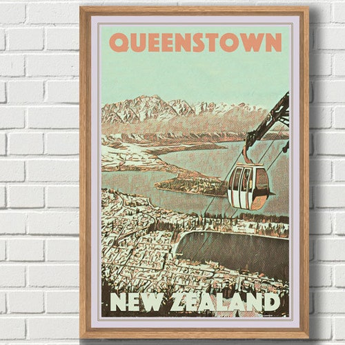 Queenstown New Zealand Vintage Travel Poster | Etsy