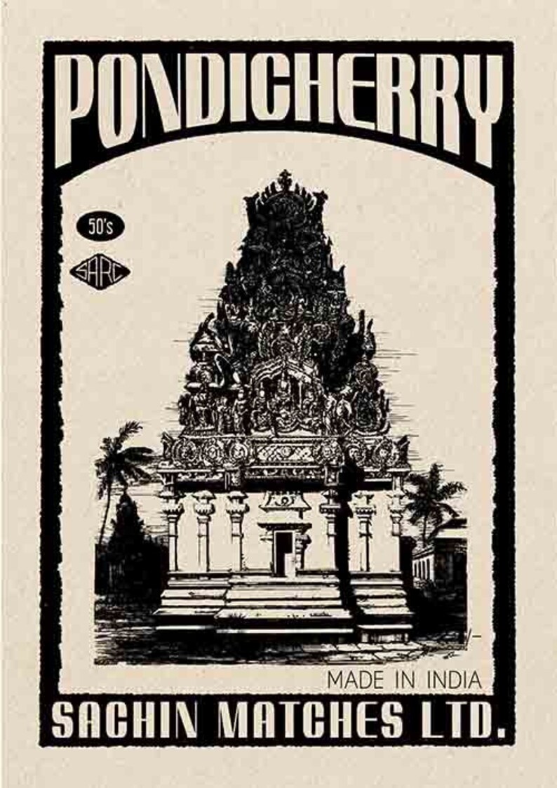 Vintage Pondicherry Poster Places of India Original Design | Etsy