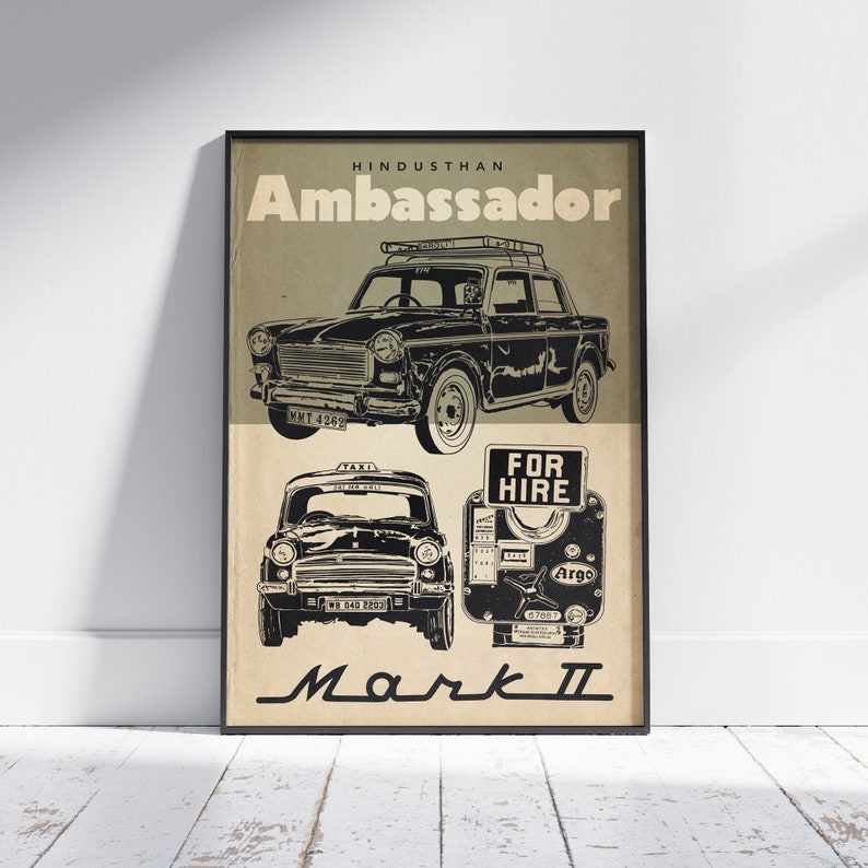 Bombay Poster Ambassador Mark II Taxi Kaki Original by Shree - Etsy