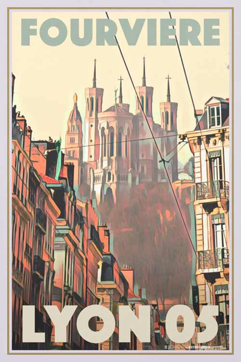 Poster Lyon Vintage titled Lyon Fourviere Original Art Print | Etsy