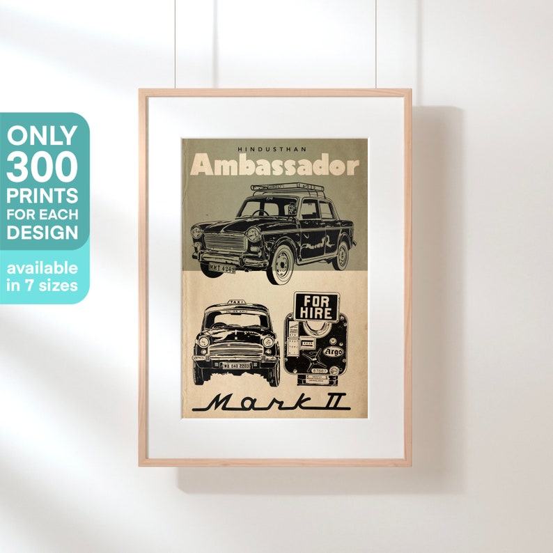 Bombay Poster Ambassador Mark II Taxi Kaki Original by Shree - Etsy