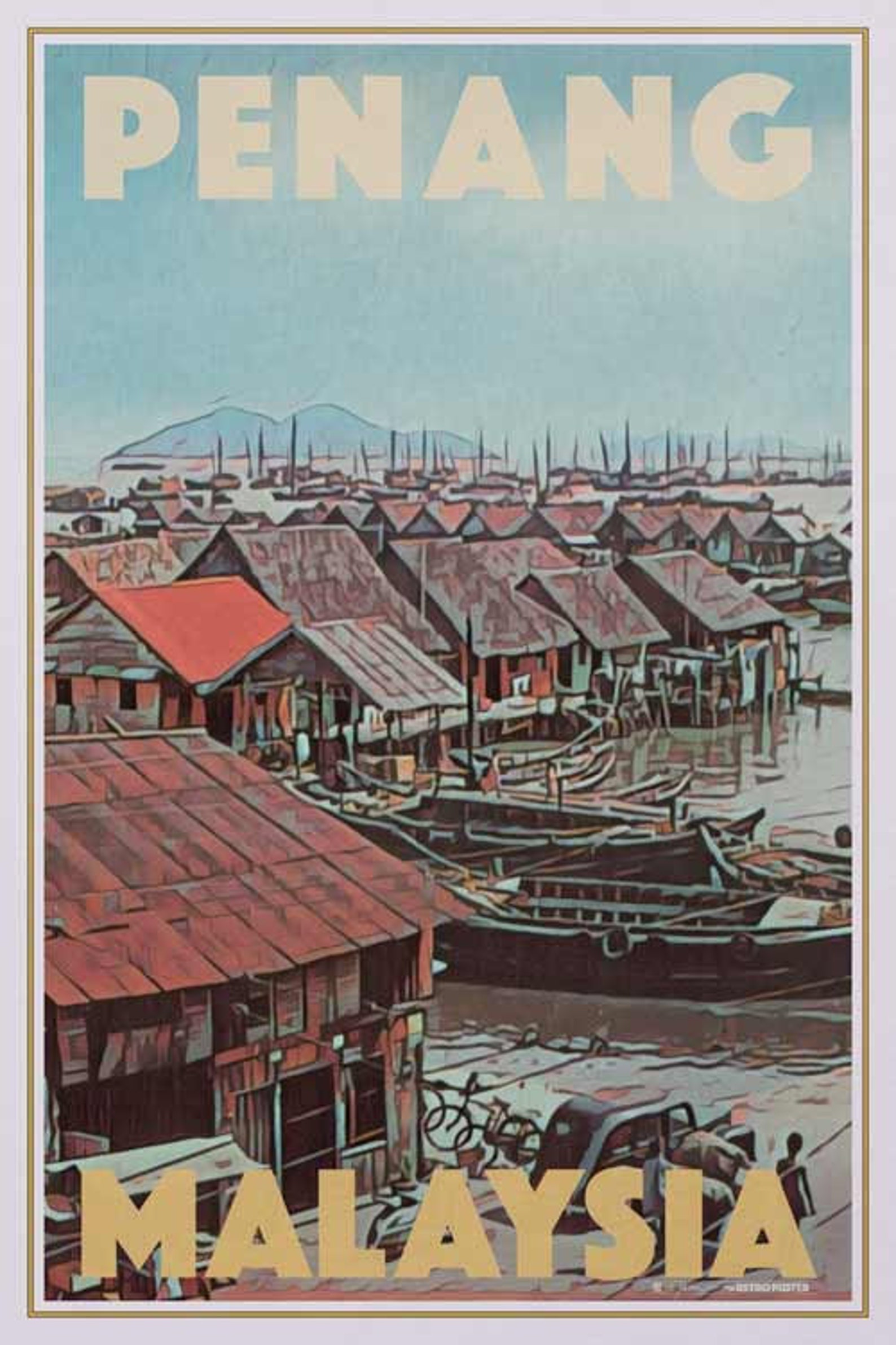 Penang Poster Fishing Village by Alecse Limited 300ex | Etsy