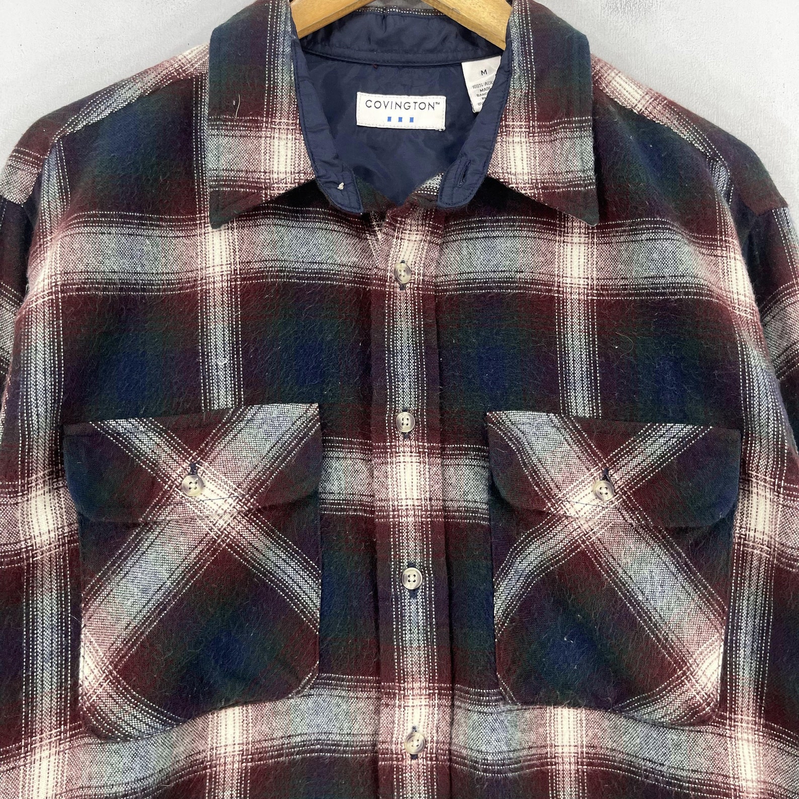 Vintage Y2K COVINGTON Plaid Shadow Flannel Medium Checkered Multicolor ...
