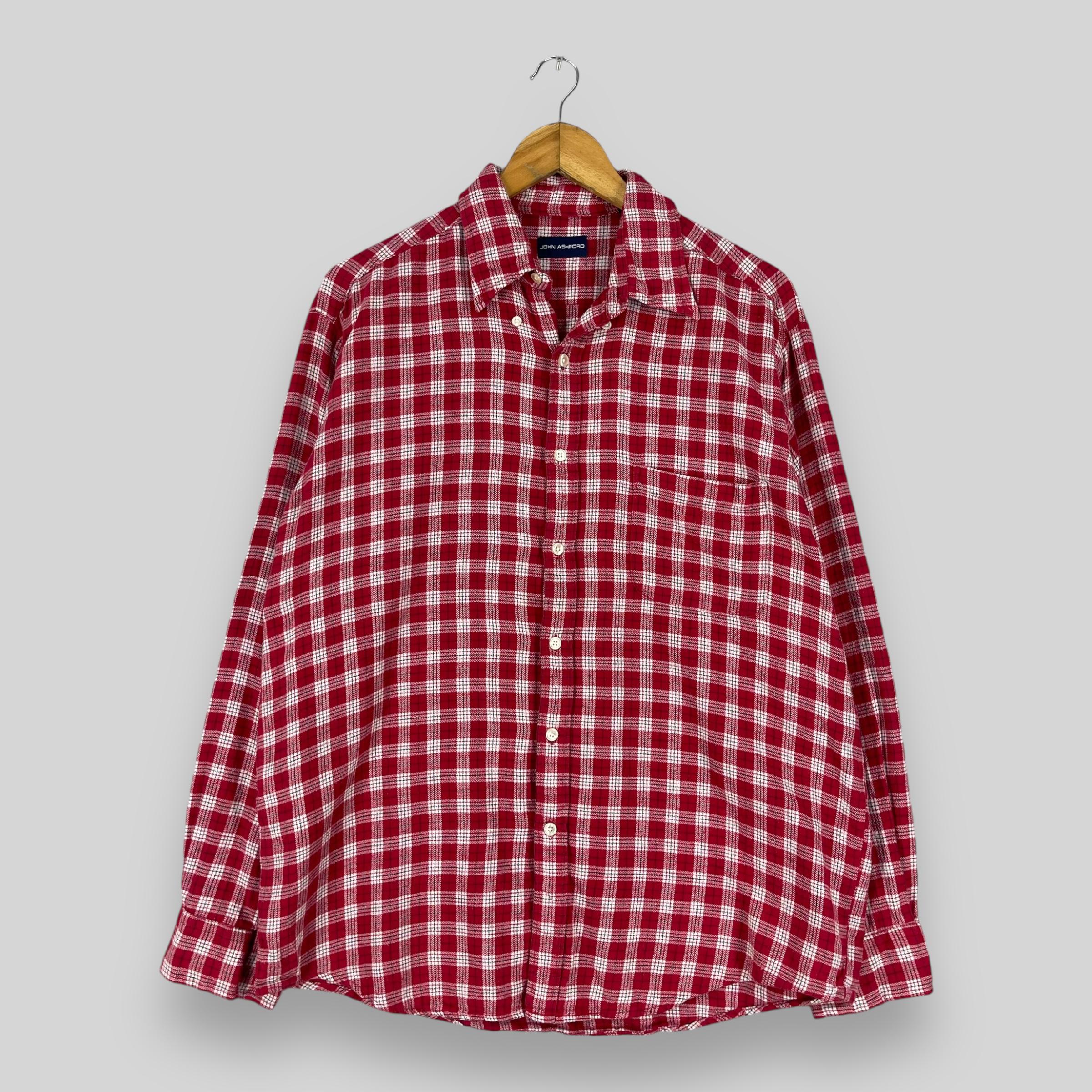 Vintage Y2K JOHN ASHFORD Flannel Shirt Large Plaid Checkered Tartan Red ...