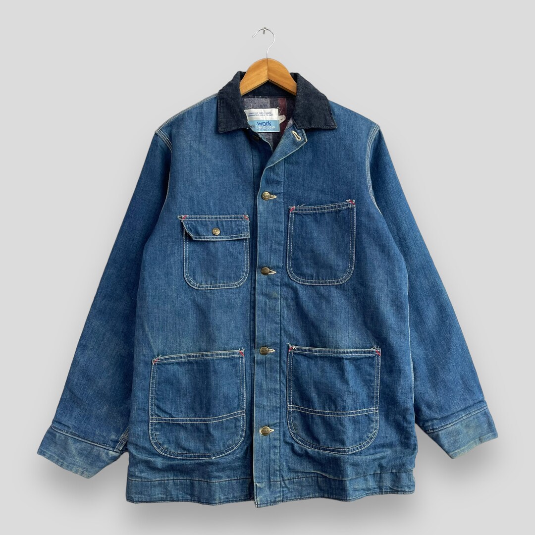 Vintage 80's SEARS Chore Denim Jacket Medium Workwear Blanket Lined Heavy Cold Weather Jacket ...