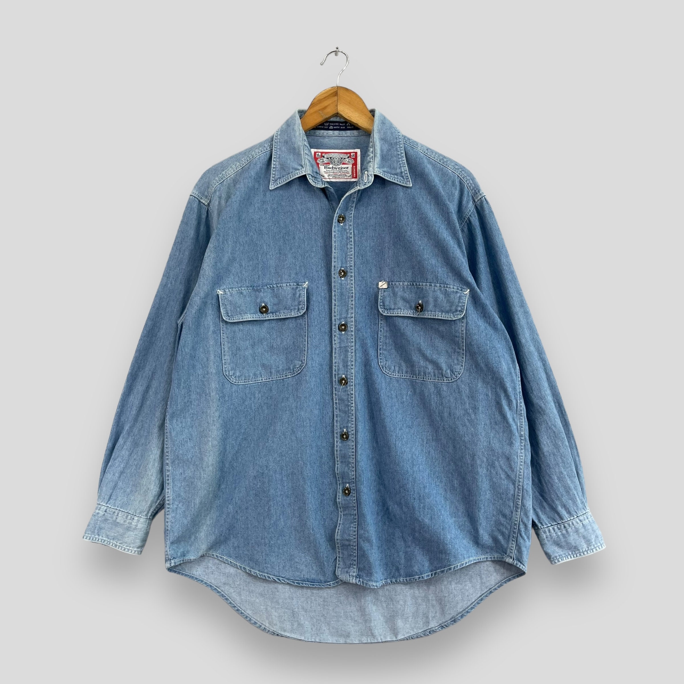 Vintage 90s BUDWEISER Denim Worker Shirt Large Budweiser Vintage 90s BUDWEISER Denim Worker Shirt Large Budweiser