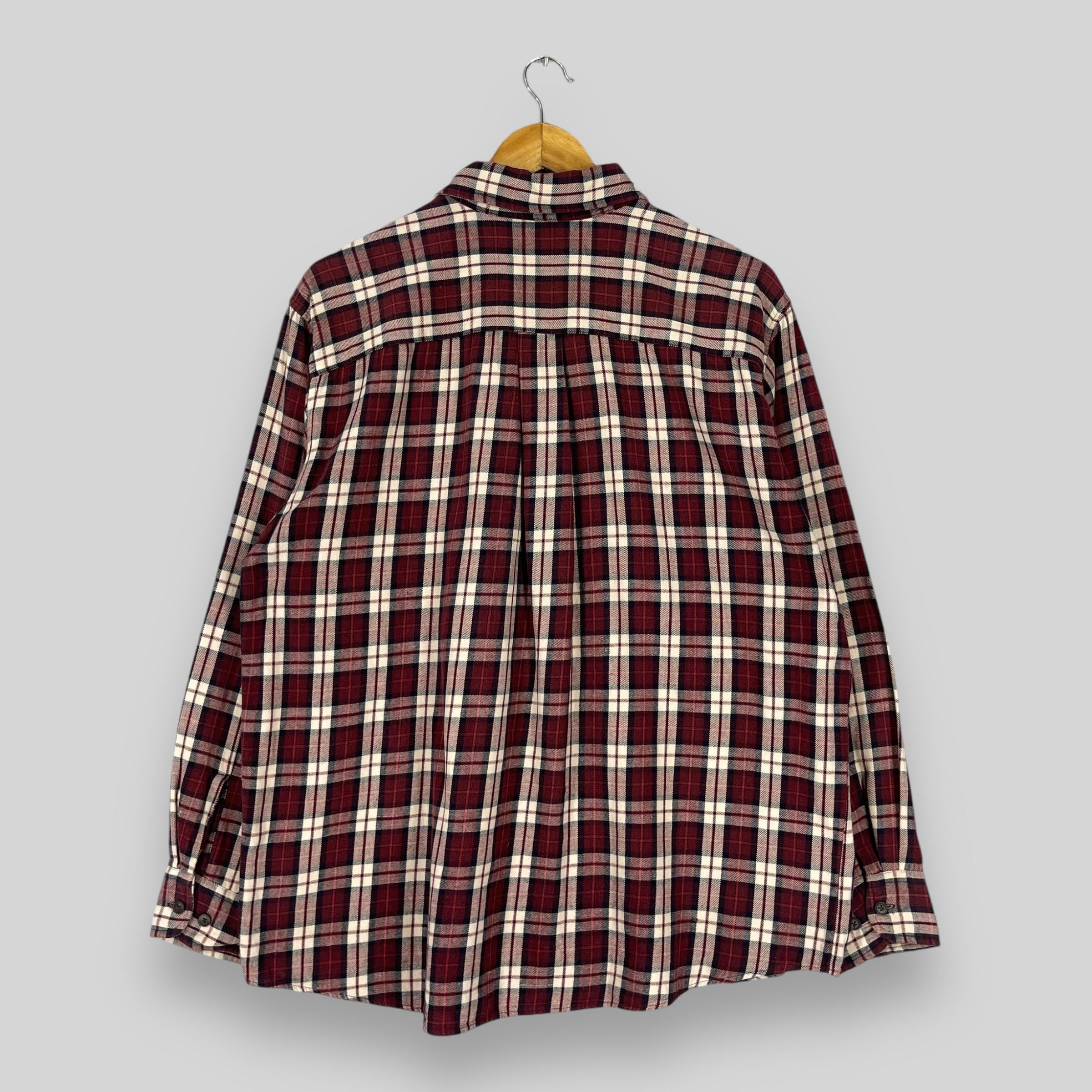 ST JOHN'S BAY Checkered Flannel Vintage Y2K Plaid Tartan Burgundy ...