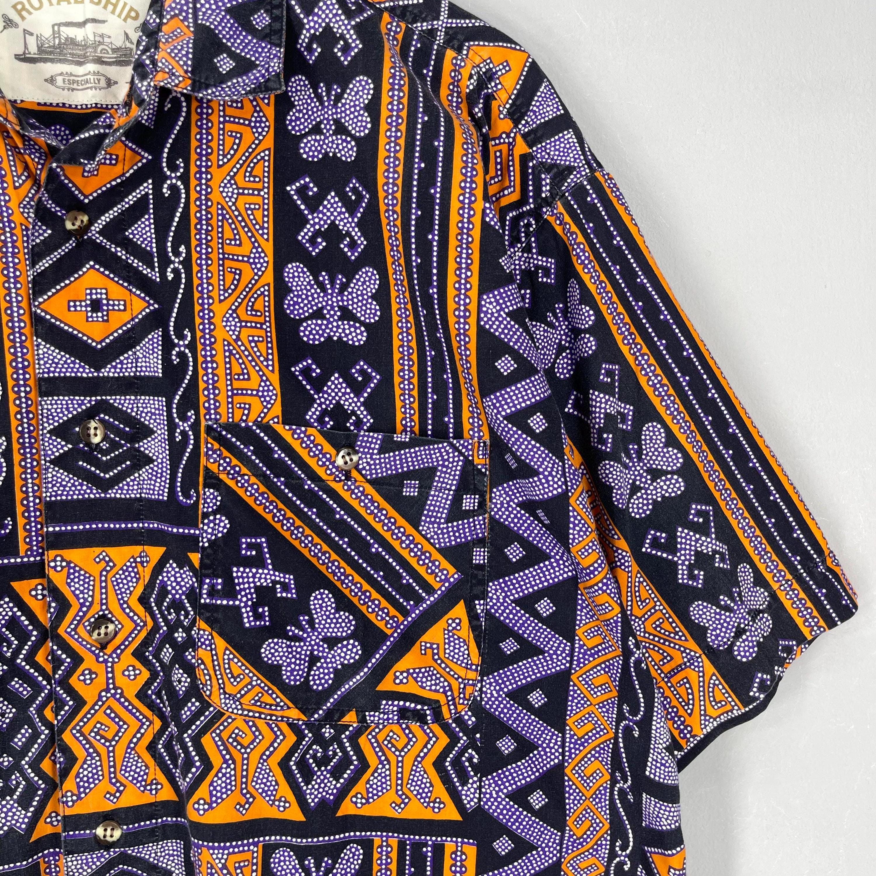 Vintage 1990s ROYAL SHIP Hawaii Pattern Shirt Large Hawaiian Abstract ...