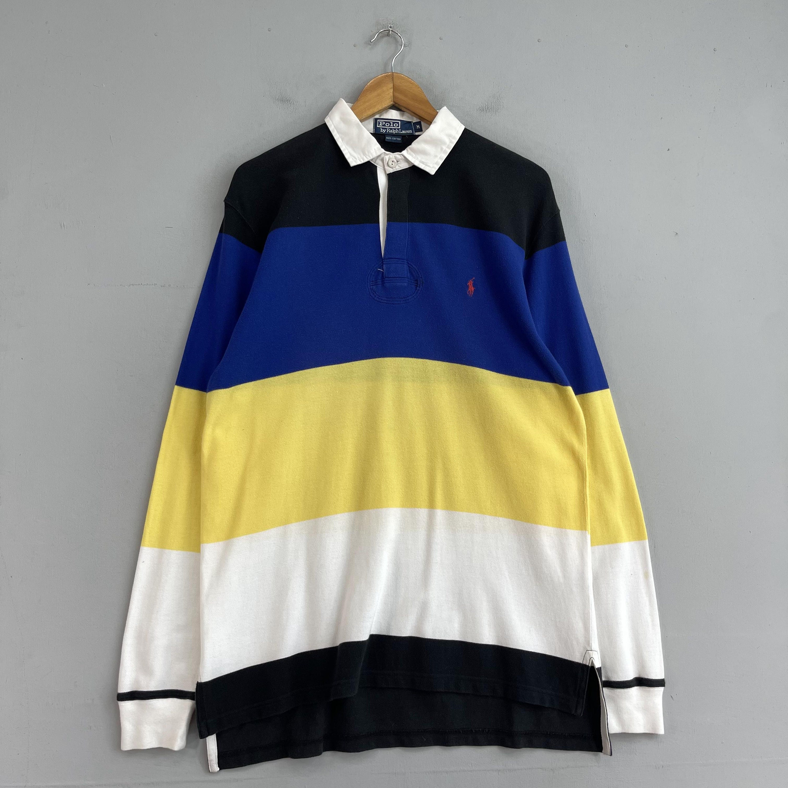 Vintage 1990s POLO Ralph Lauren Polo Rugby Shirt Medium Ralph Lauren Pony Multicolor Stripes ...