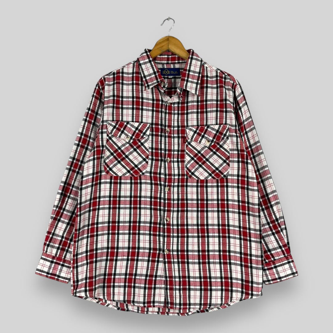 Plaid Checkered Flannel Large Vintage 1990s Plaid Red Tartan Indie Boho ...
