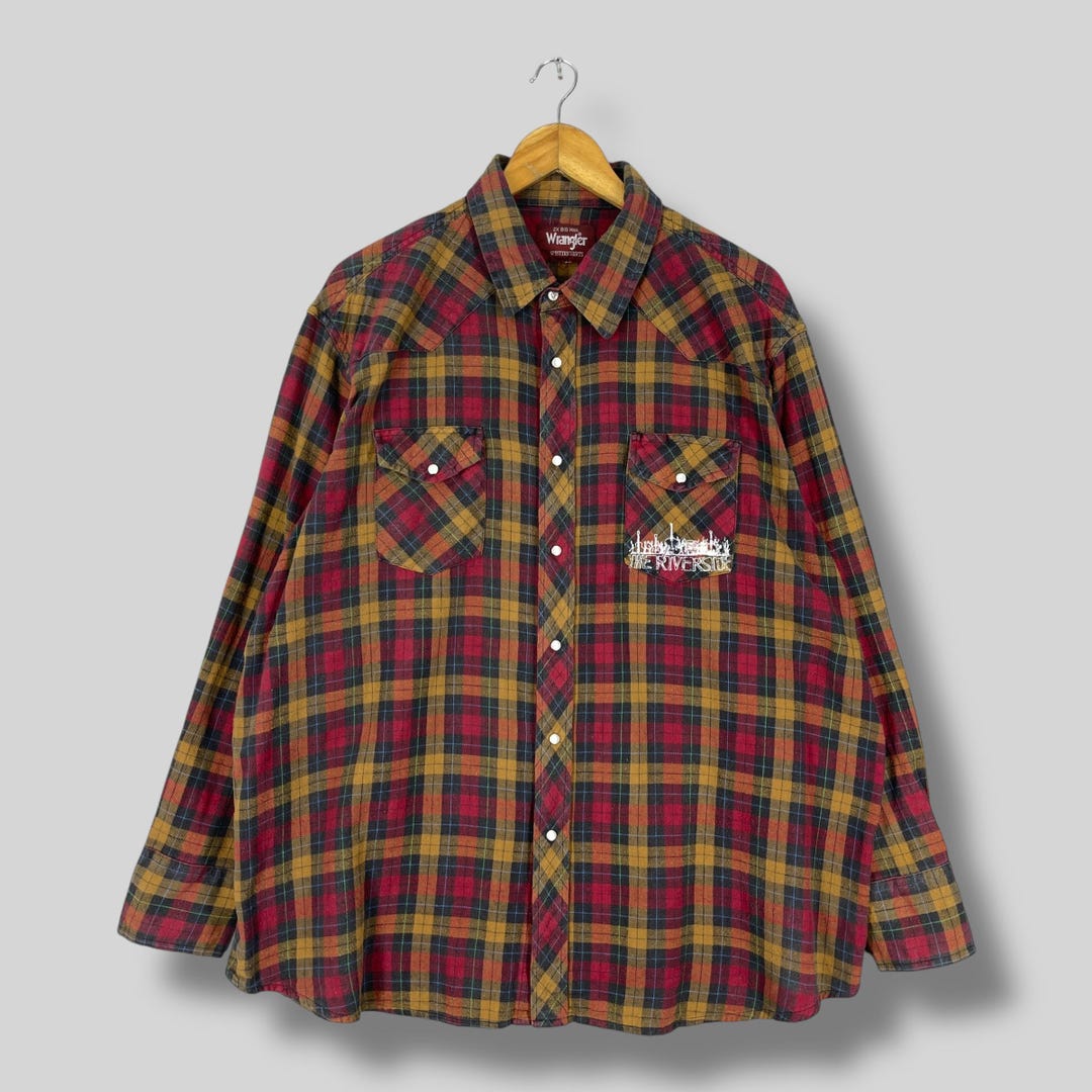 Vintage 90's WRANGLER Checkered Flannel Shirt Oversized Plaid Tartan ...
