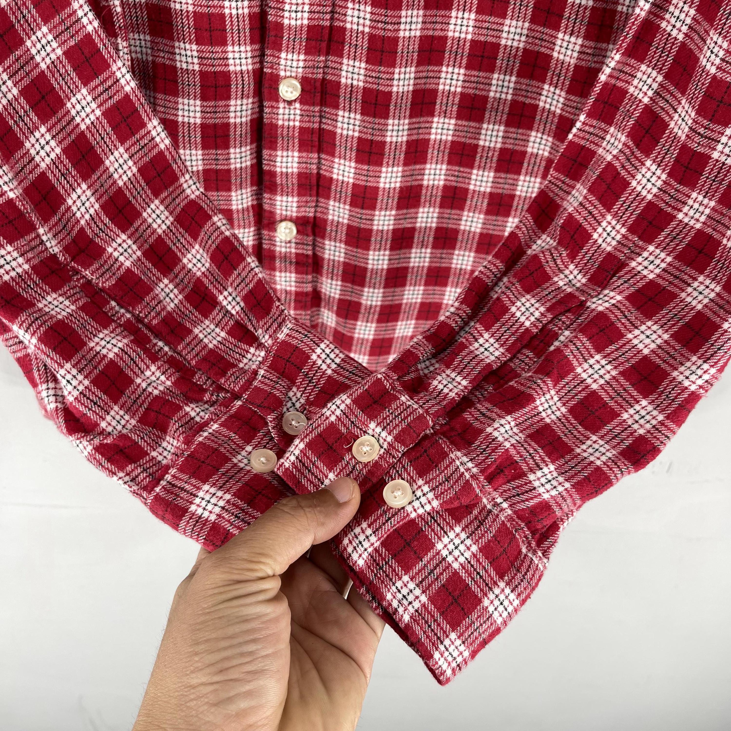 Vintage Y2K JOHN ASHFORD Flannel Shirt Large Plaid Checkered Tartan Red ...
