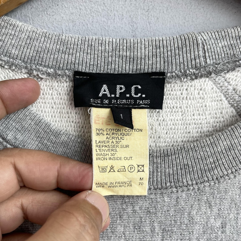 Vintage 90's APC FRANCE Crewneck Sweatshirt Medium Apc French Designer ...