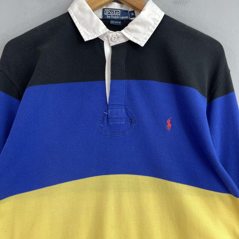 Vintage 1990s POLO Ralph Lauren Polo Rugby Shirt Medium Ralph Lauren Pony Multicolor Stripes ...