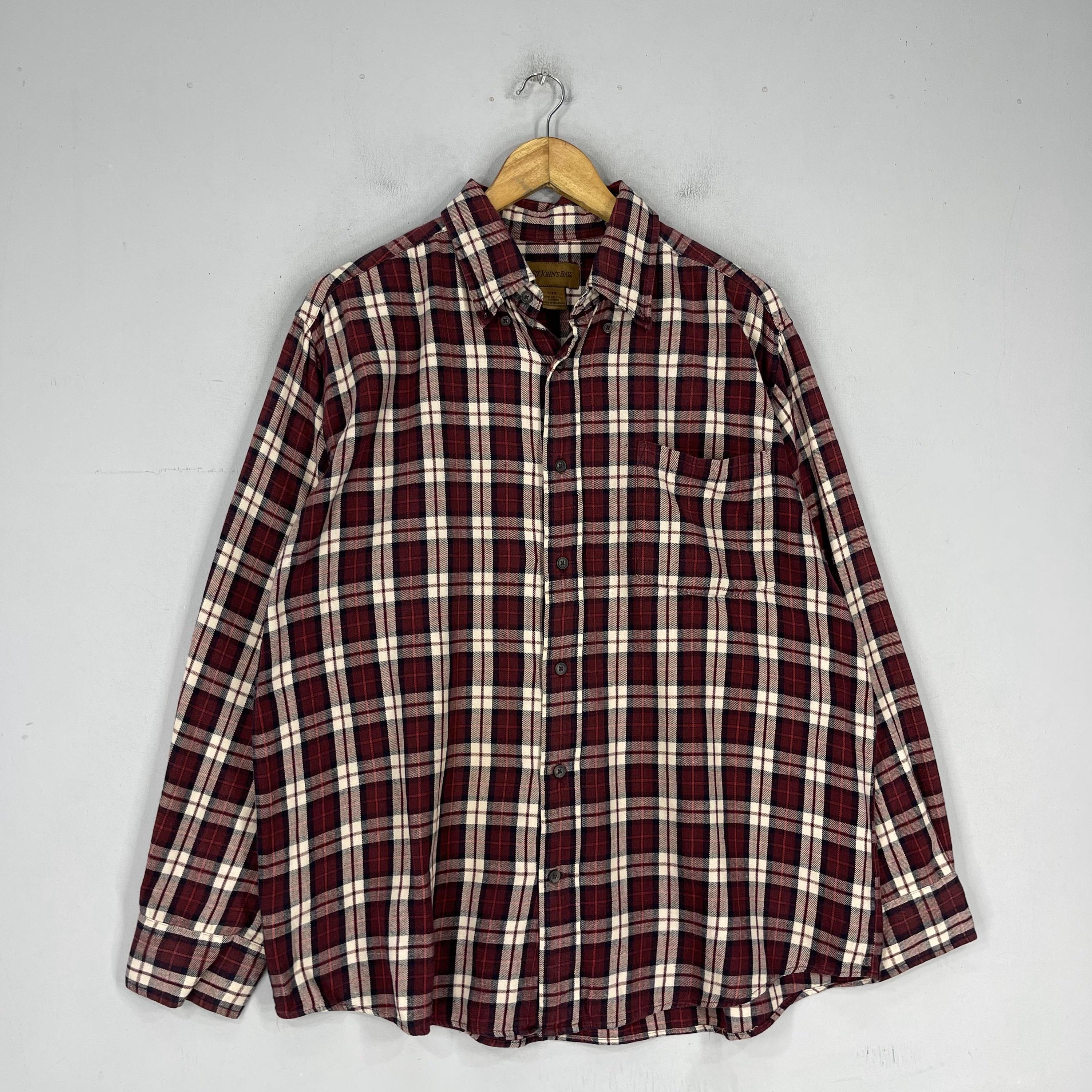 ST JOHN'S BAY Checkered Flannel Vintage Y2K Plaid Tartan Burgundy ...