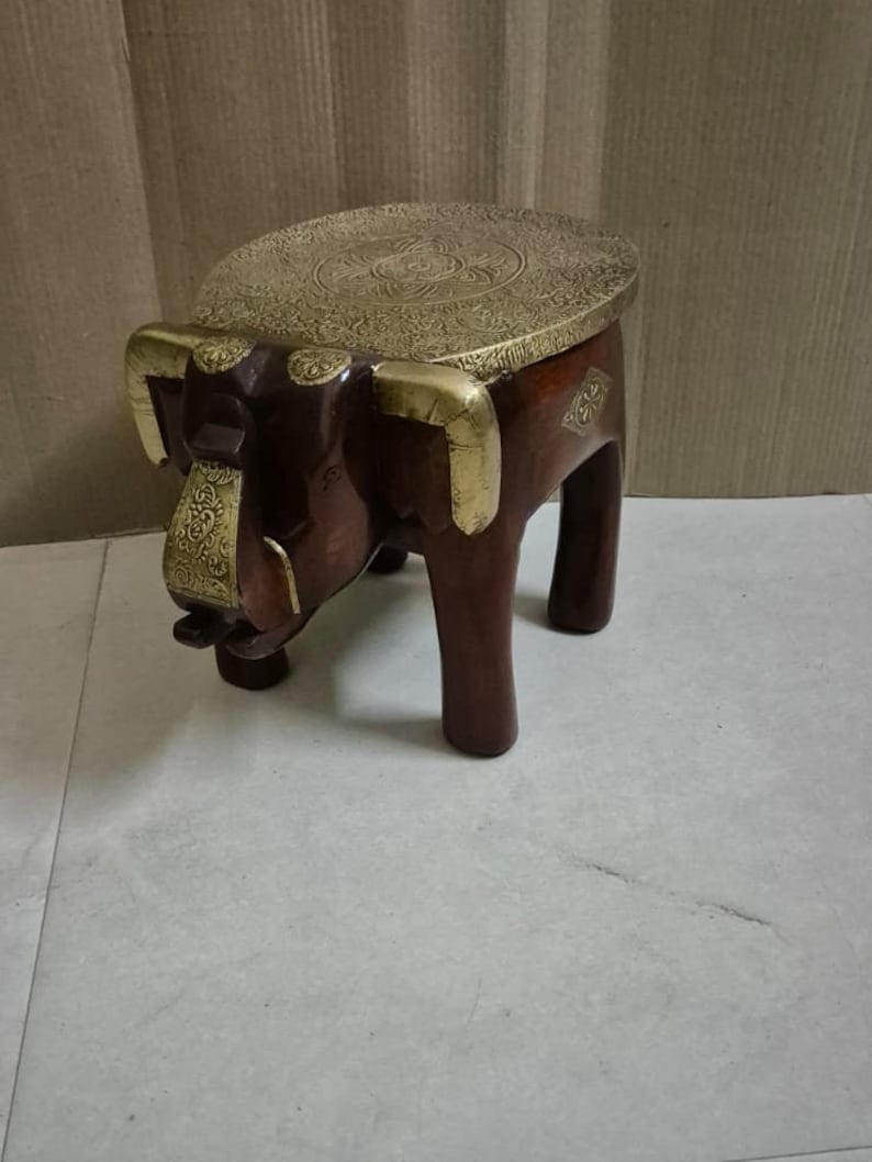 Handmade Wooden Elephant Kids Stool Antique Copper Painted and Brass ...
