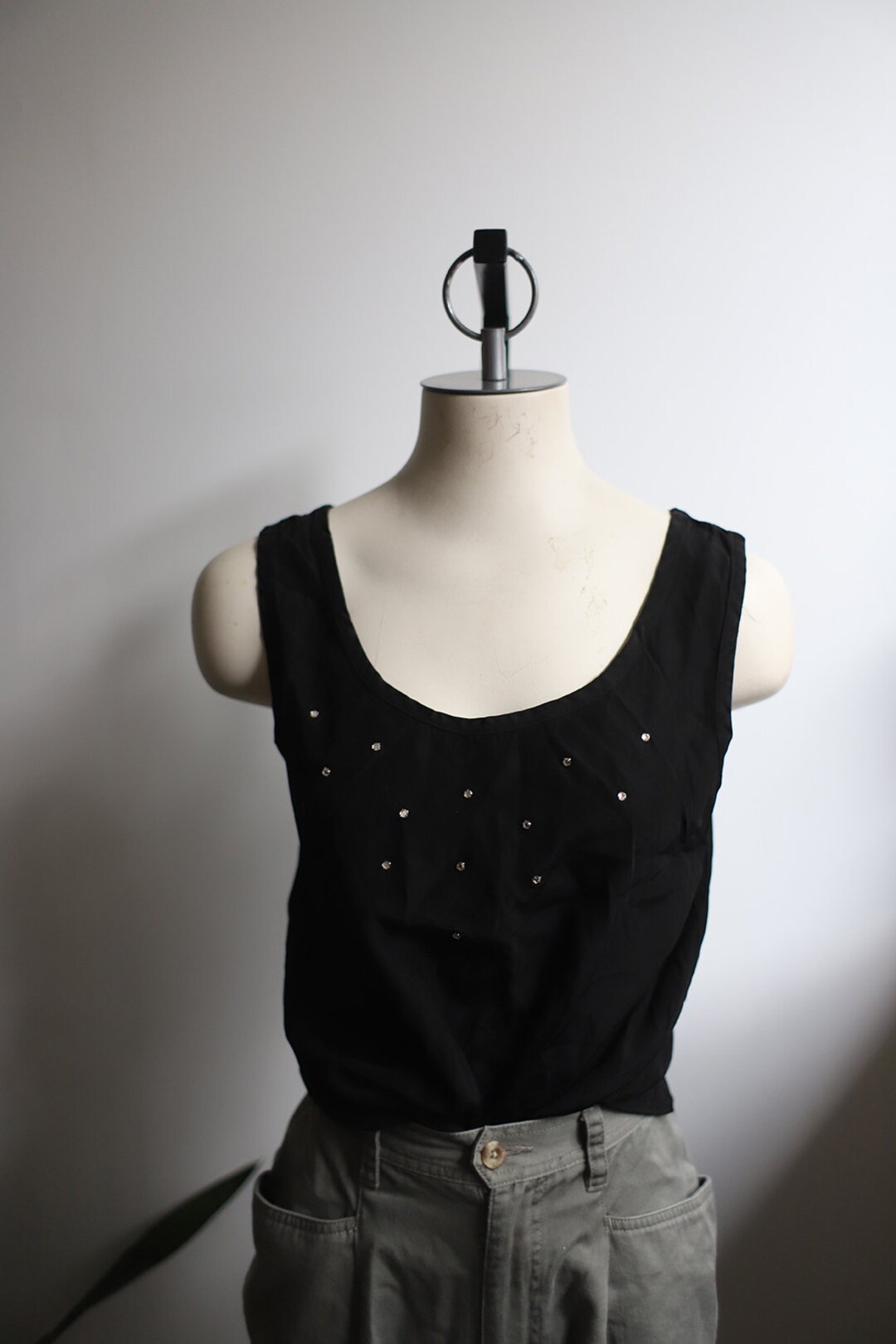 Vintage 1990s Anxiety Black Embellished Jeweled Tank Top Sleeveless ...