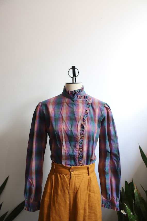 1980s ruffle plaid blouse - Gem