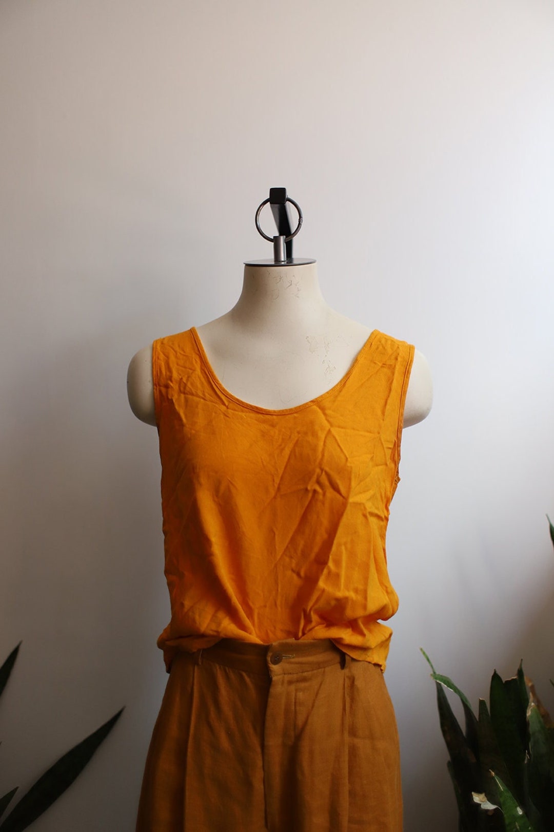 Vintage 1990s Goldenrod Mustard Tank Top / Sleeveless Yellow Gold Shirt ...