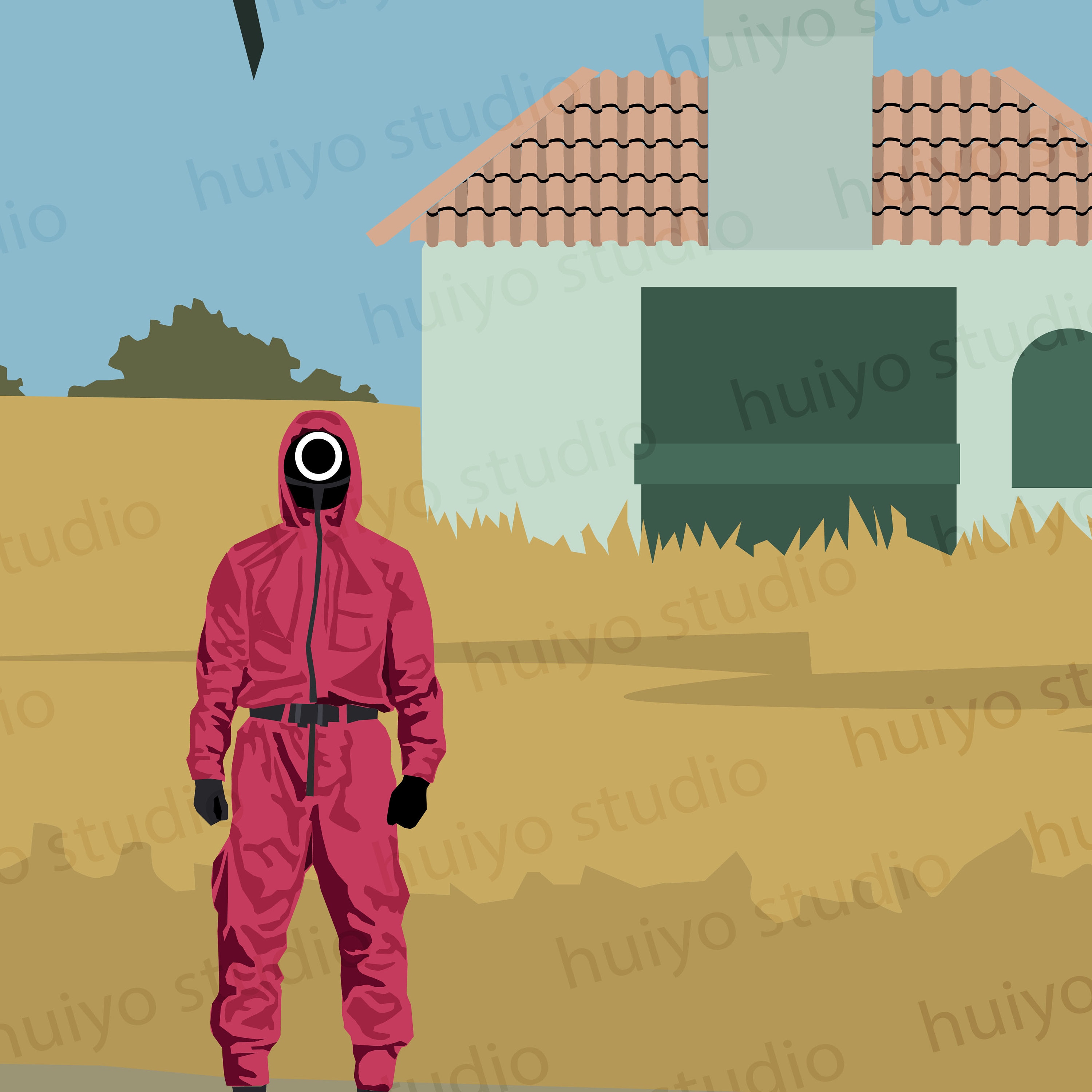 Squid Game Red Light Green Light Scene PDF AI PNG - Digital Drawings ...