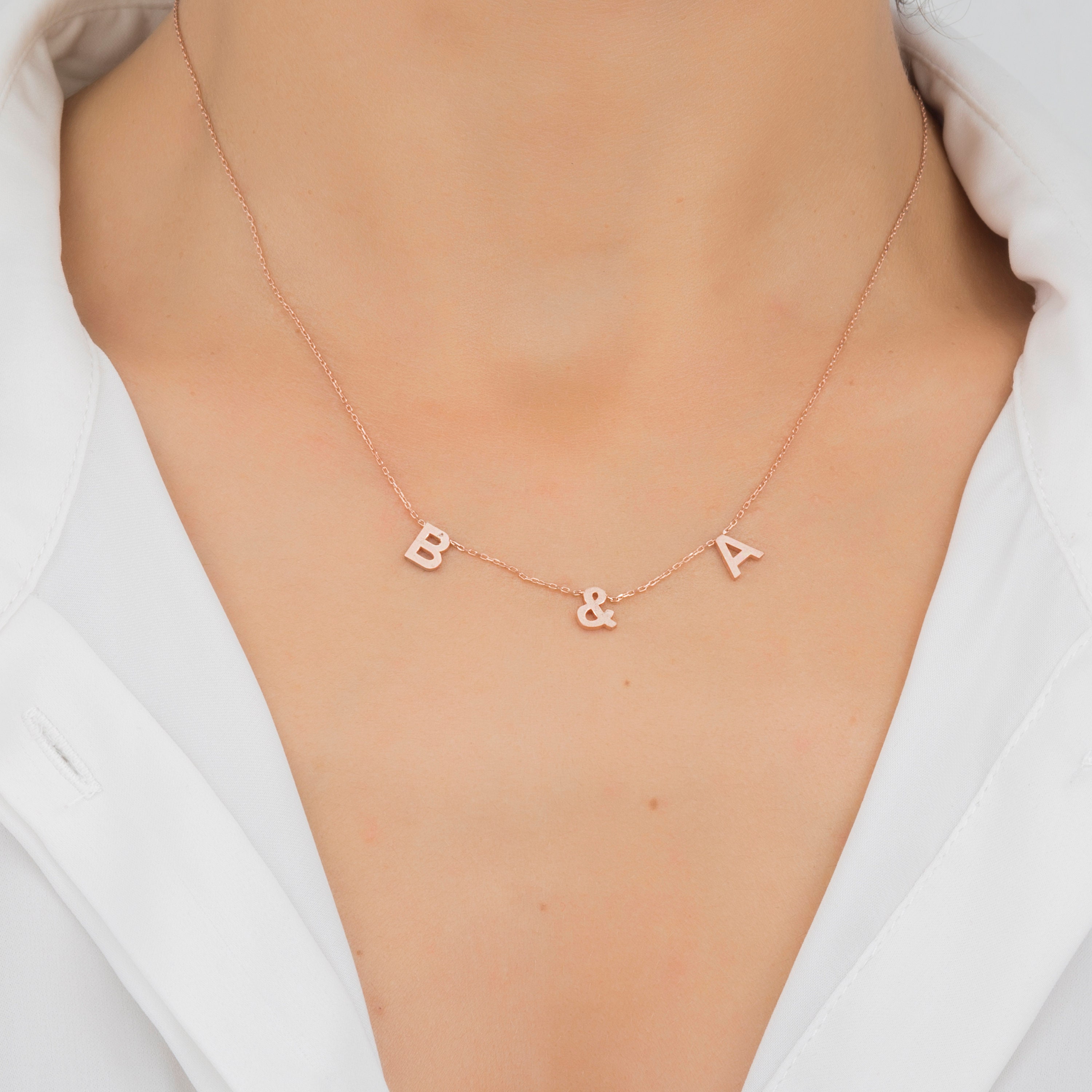 Dainty Letter Necklace Double Letter Necklace 2 Letter | Etsy