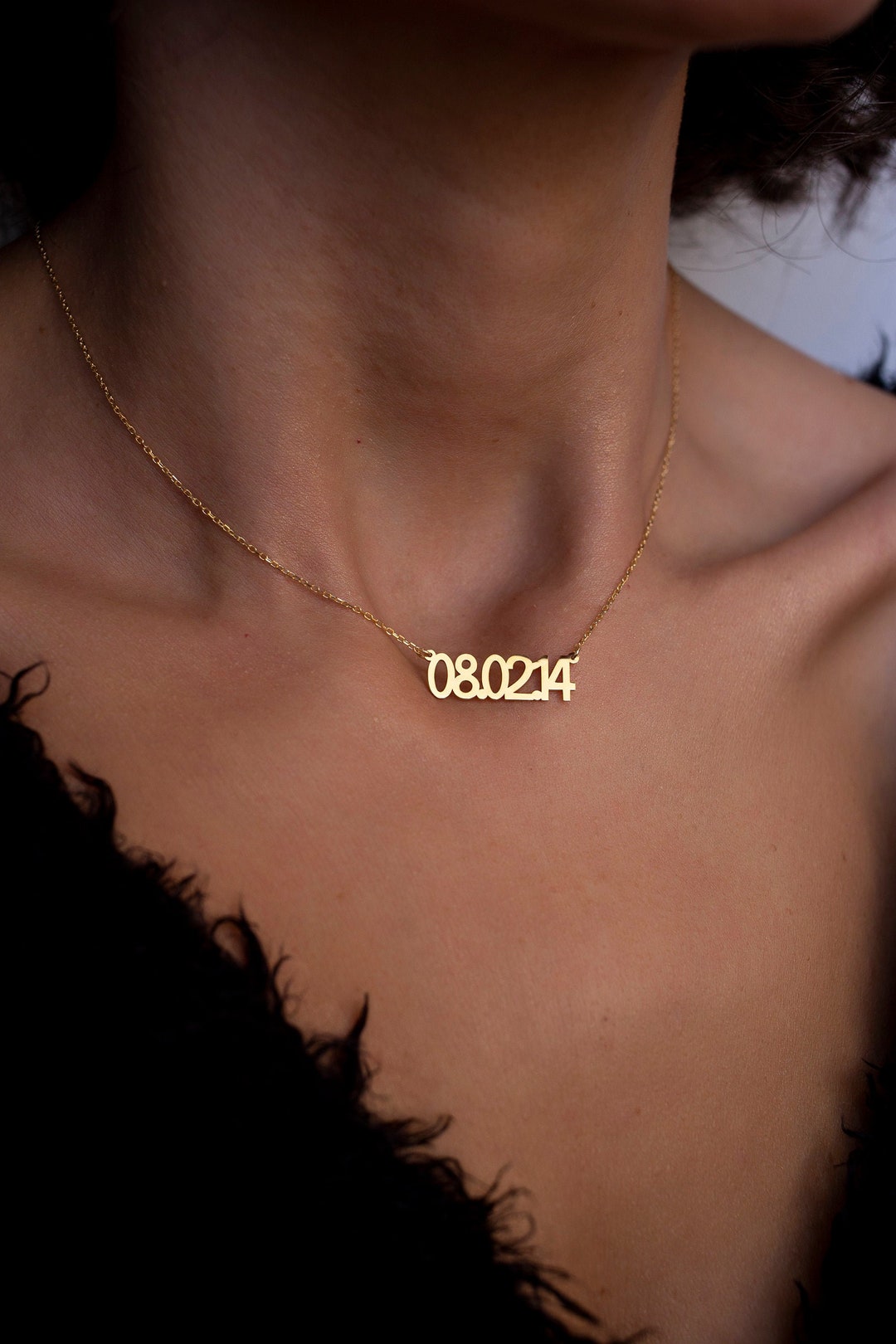 Benutzerdefinierte 14K Golddatum Halskette, personalisierte Ziffer Gold ...