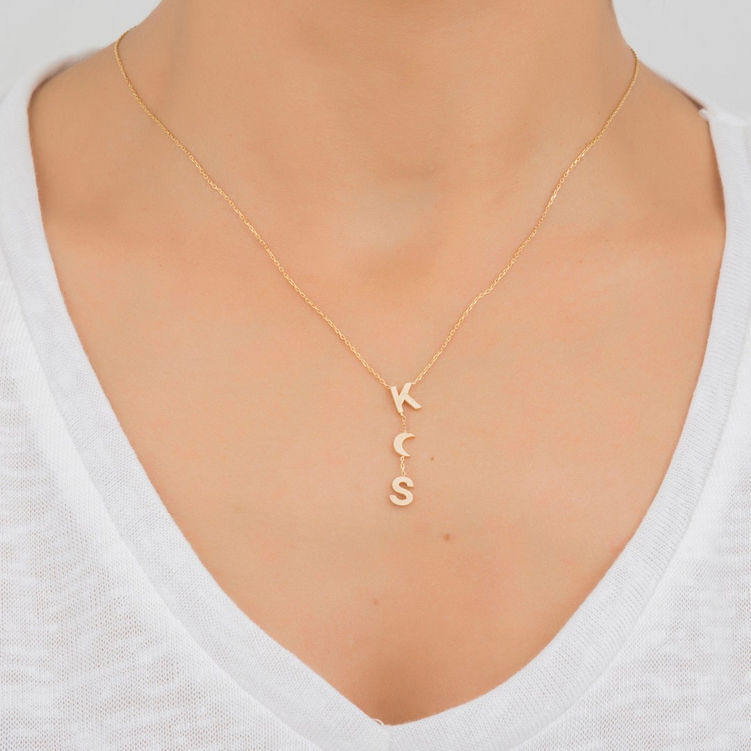 Letter Moon Necklace, Letter Necklaces, Custom Name Jewelry, Silver ...