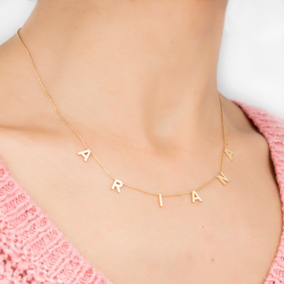 Dangle Custom Letter Name Necklace, Tiny Initial Necklace, Personalized ...