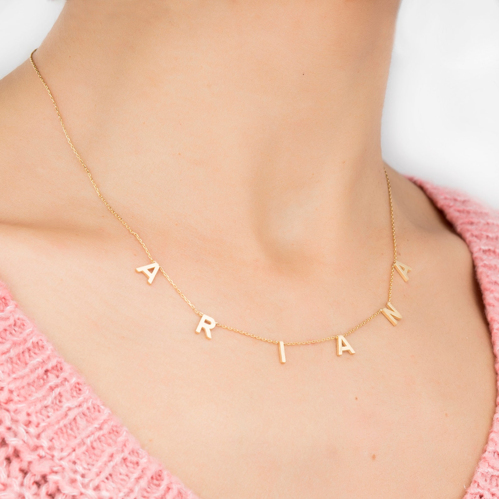 Dangle Custom Letter Name Necklace Tiny Initial Necklace | Etsy