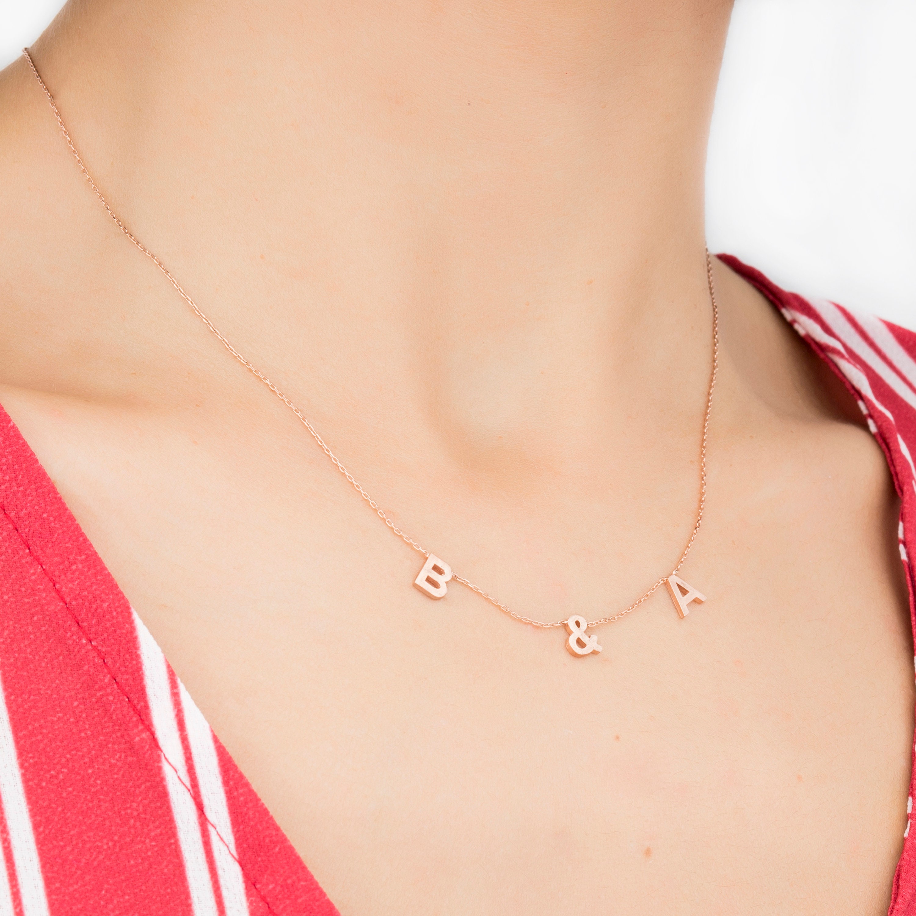 Dainty Letter Necklace Tiny Letter Necklace Spaced Letter - Etsy