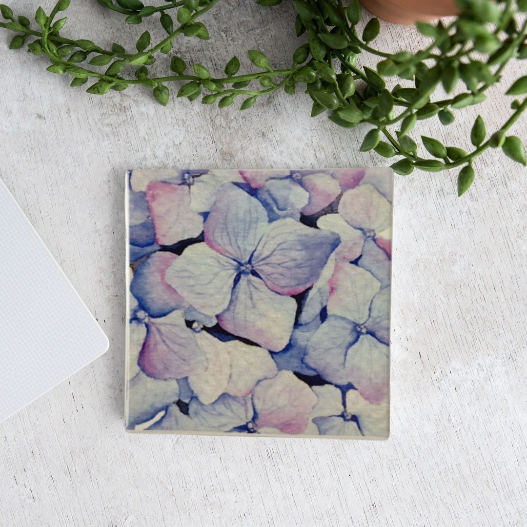 Set of 6 Coasters, Blue Hydrangea Decor, Coffee Coaster, Hamptons Style ...