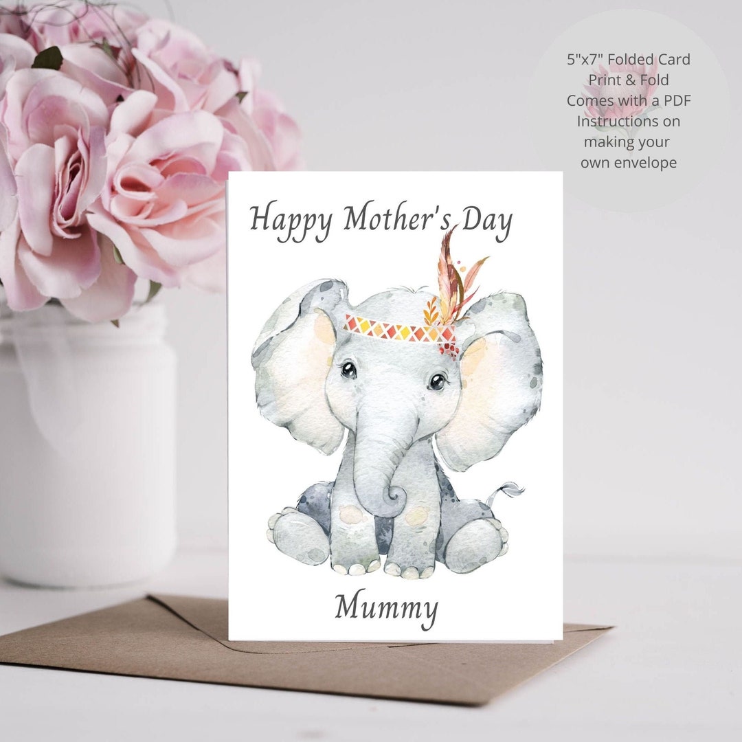 Elephant Mother's Day Card Printable From Son to Mum - Etsy