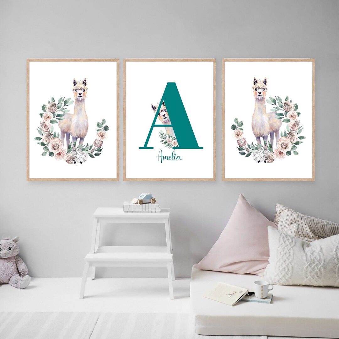 Llama Nursery Print Set Customised Llama Nursery Baby Girl - Etsy Australia