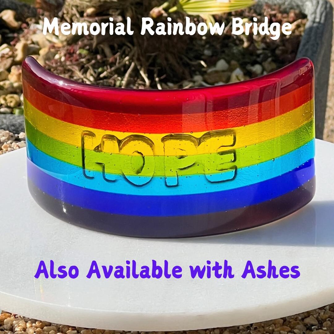 Glass Rainbow Bridge Pet Memorial - Personalised With Name And/or Ashes ...