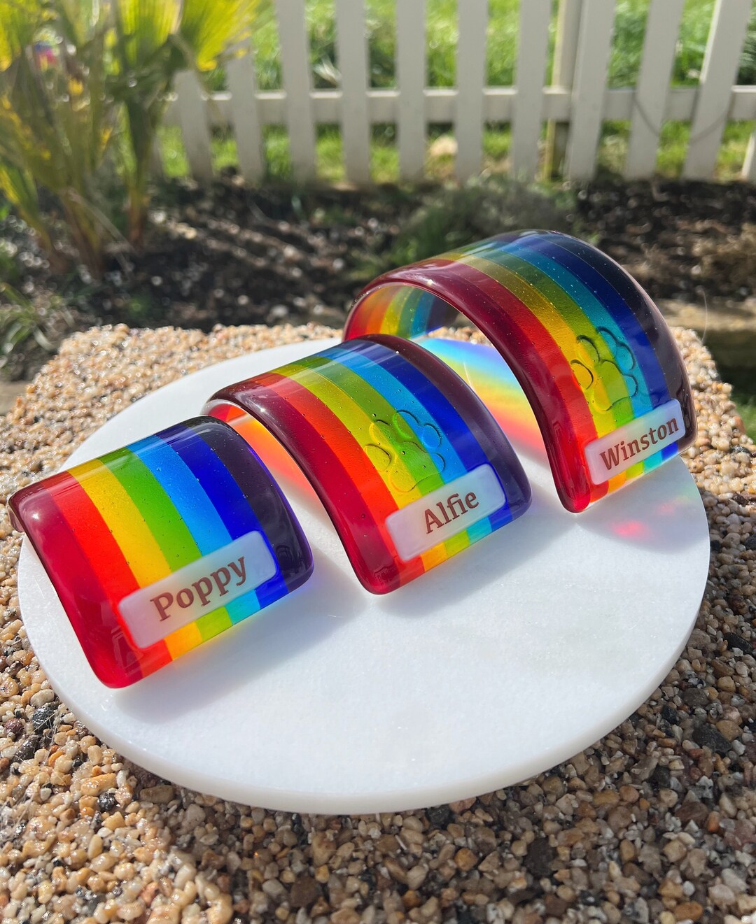 Glass Rainbow Bridge, Pet Memorial Personalised With Name, Paw Print, 3 ...