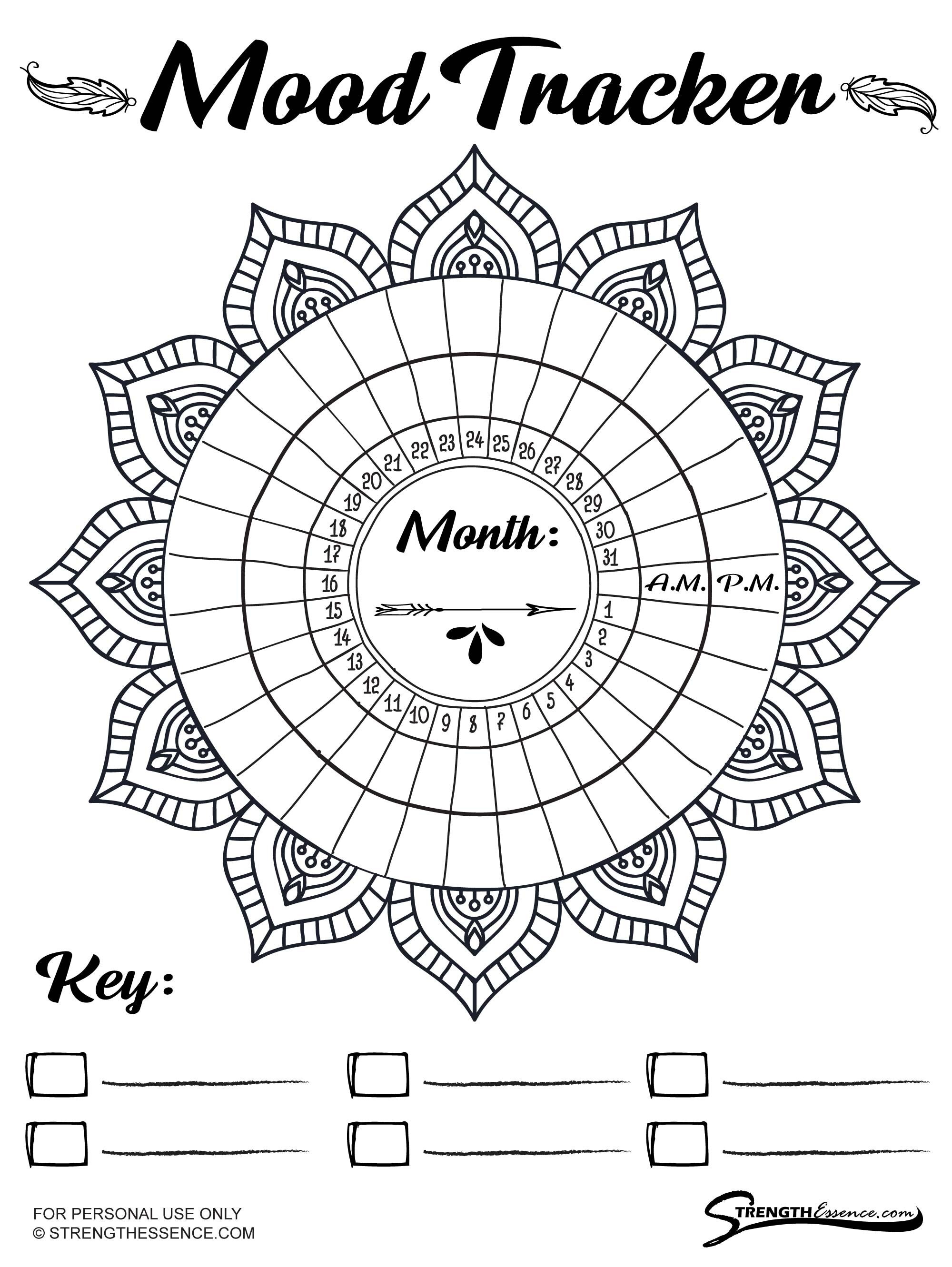 Mandala Mood Track Printable PDF Blank Daily Monthly Mood Tracker Chart ...