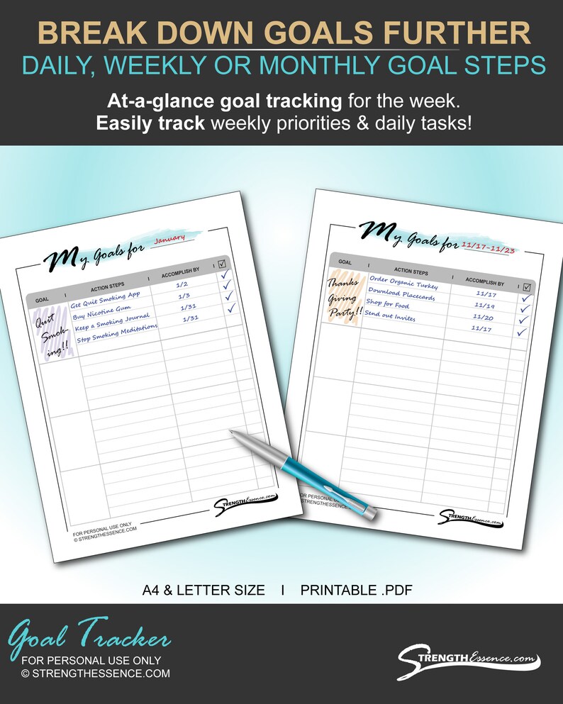 Goal Tracker, Goal Planner, Goal Worksheet, Goal Planning Kit, Planner ...