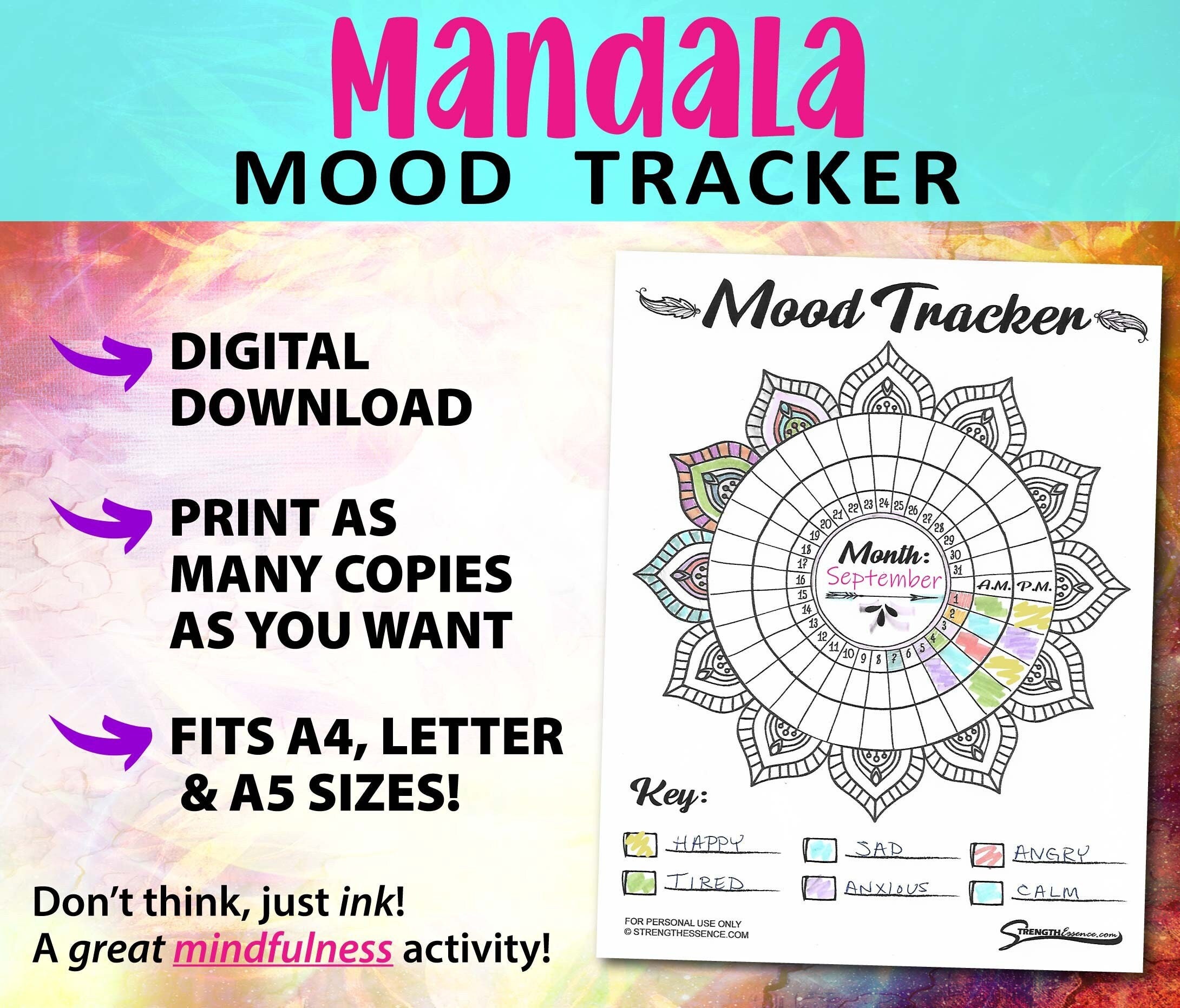 Mandala Mood Track Printable PDF Blank Daily Monthly Mood Tracker Chart ...