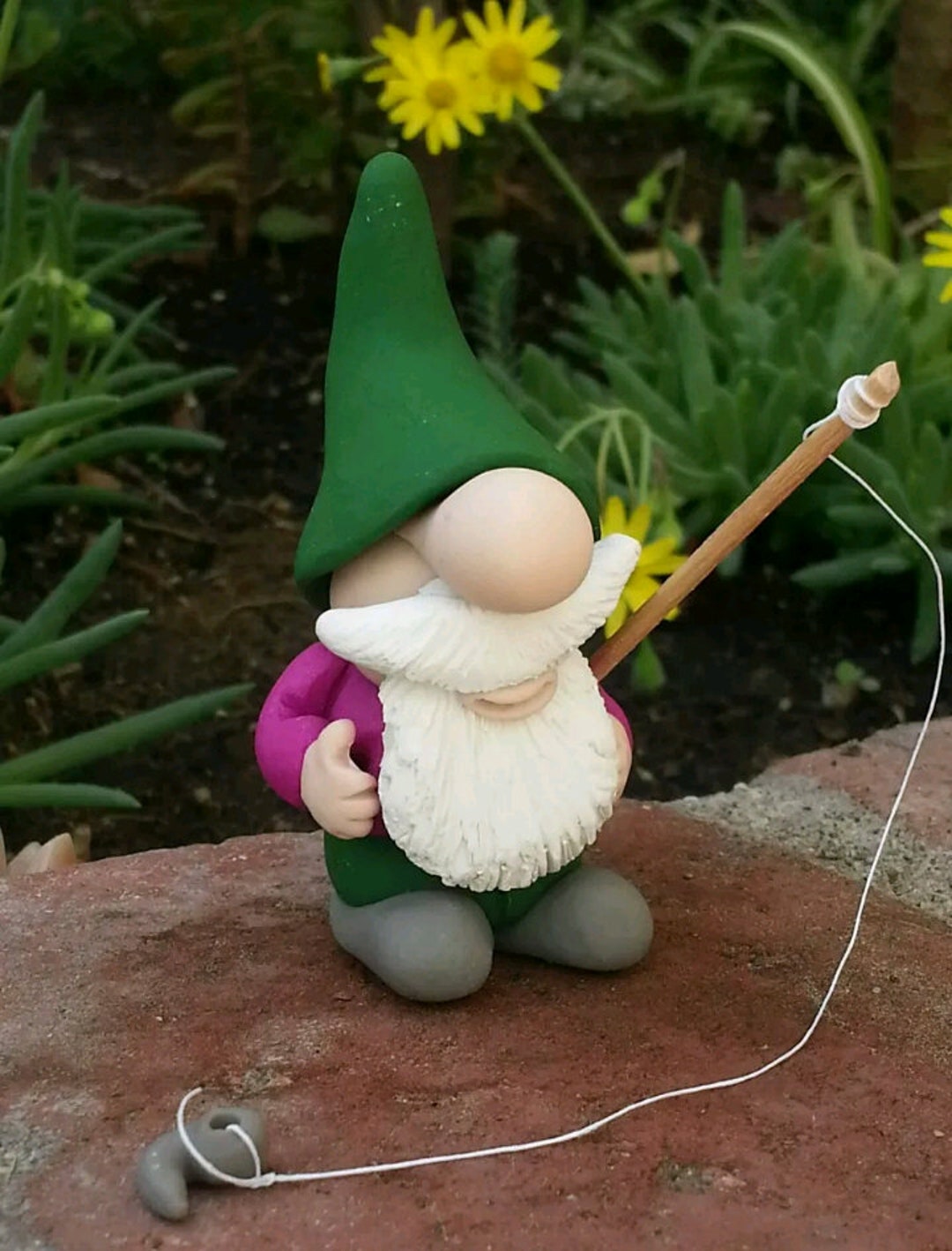 Handmade Mini Garden Gnome With Fishing Pole and Fish for Fairy Garden ...