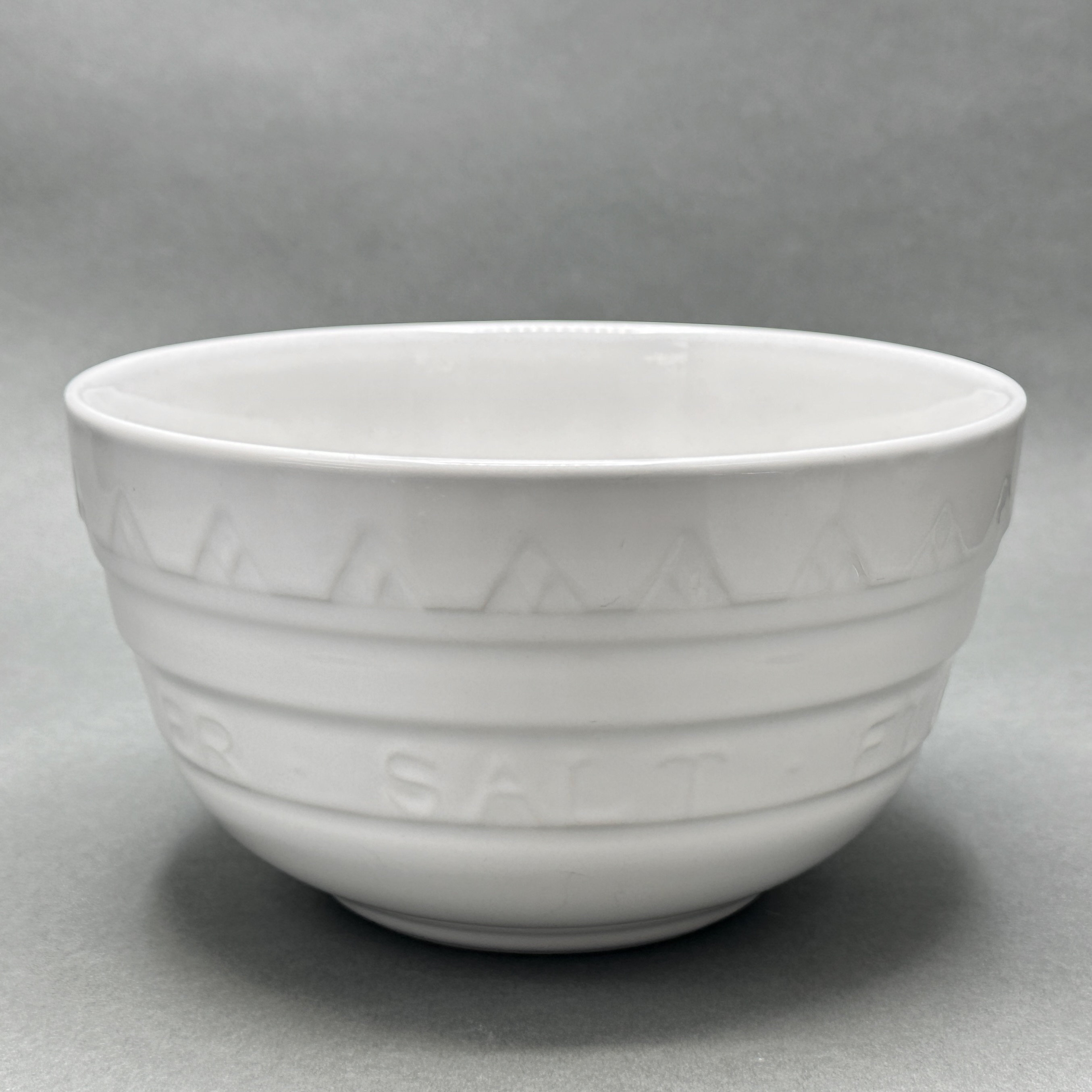 Vintage White Ceramic Mixing Bowl With Embossed Baking Terms flour ...