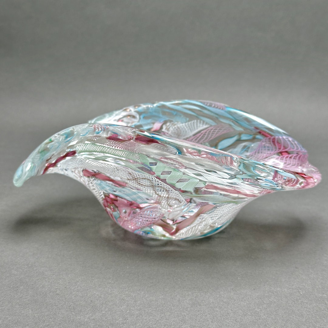 Vintage Vetreria Fratelli Toso Murano Art Glass Bowl With Lattimo Garza ...