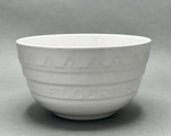 Vintage White Ceramic Mixing Bowl With Embossed Baking Terms flour ...