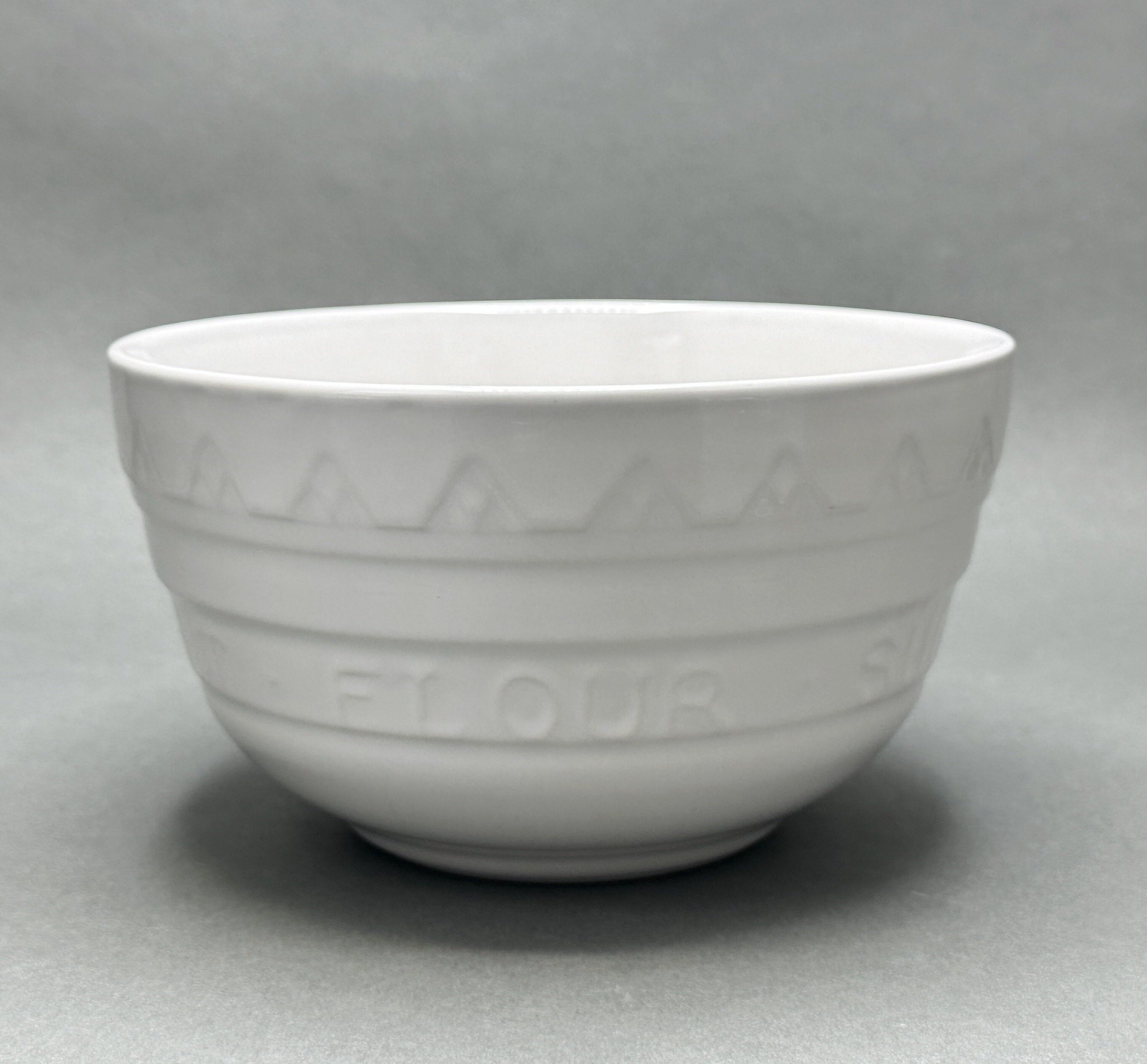 Vintage White Ceramic Mixing Bowl With Embossed Baking Terms flour ...