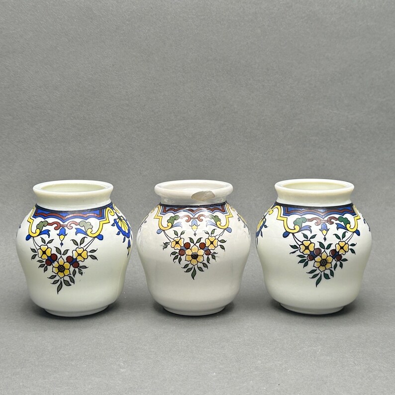 Vintage French Opalex Glass Mustard Pots: Hand-painted Floral Jars, Set ...