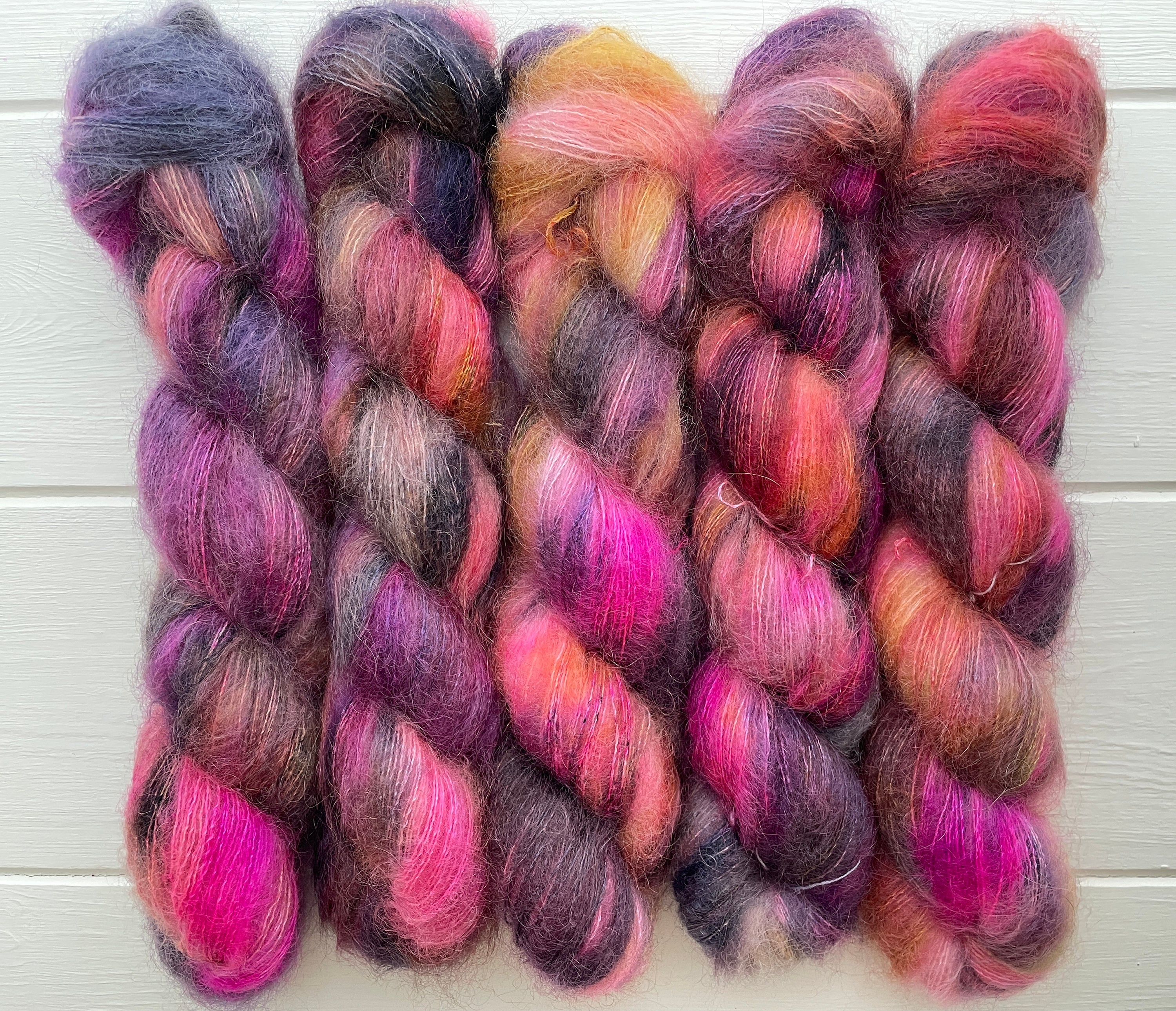 Yarn Red Green Mohair Silk Hand Dyed Yarn Rust Pink Tonal Fuzzy Yarn ...