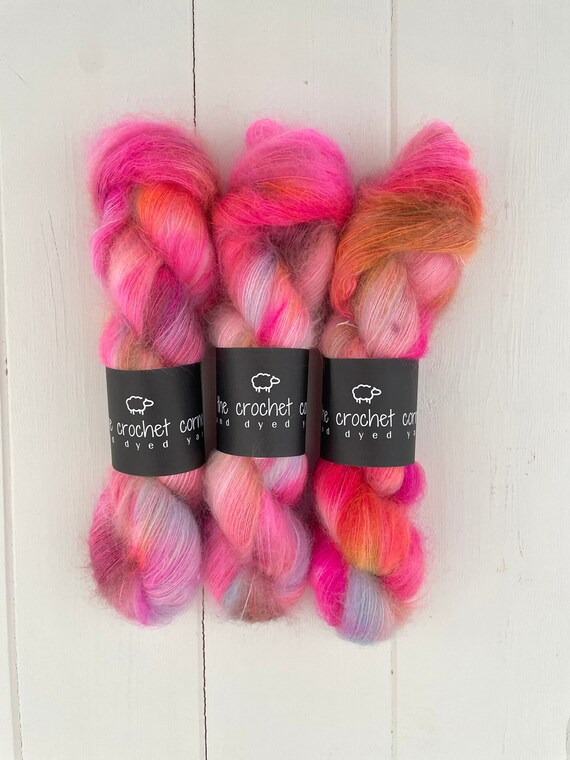 Yarn Red Green Mohair Silk Hand Dyed Yarn Rust Pink Tonal Fuzzy Yarn ...