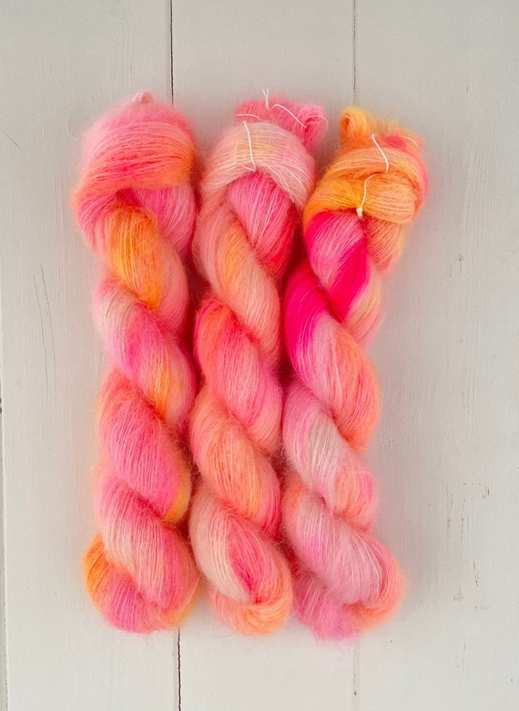 Yarn Red Green Mohair Silk Hand Dyed Yarn Rust Pink Tonal Fuzzy Yarn ...