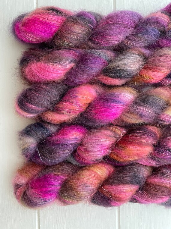 Yarn Red Green Mohair Silk Hand Dyed Yarn Rust Pink Tonal Fuzzy Yarn ...